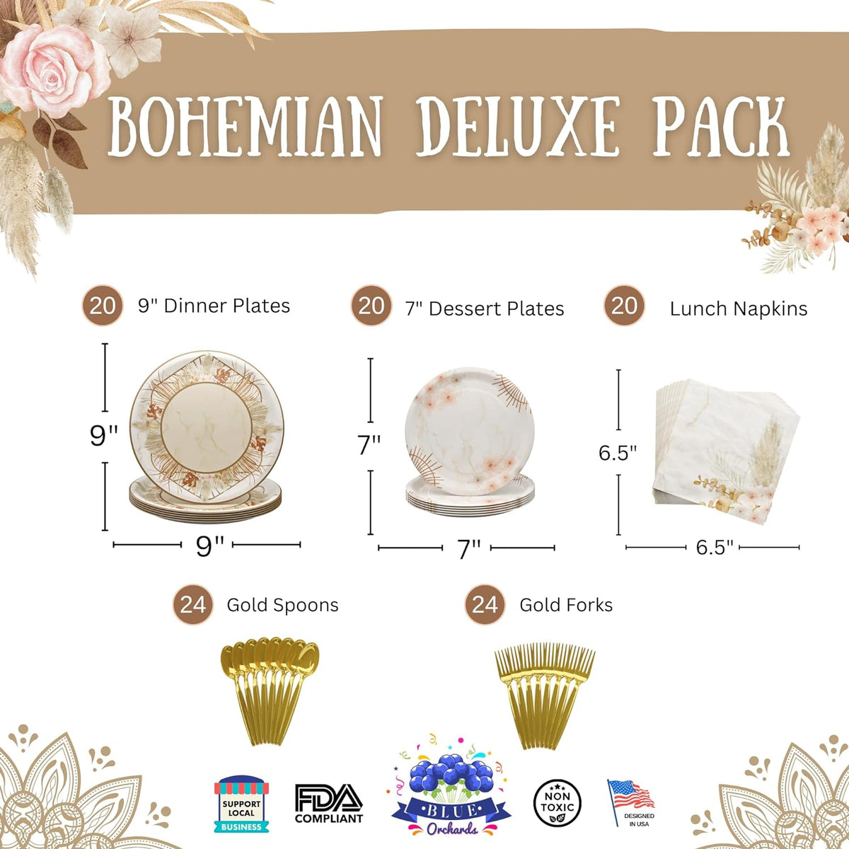 Bohemian Deluxe Party Pack: 110 Pieces for a Chic & Unforgettable ...