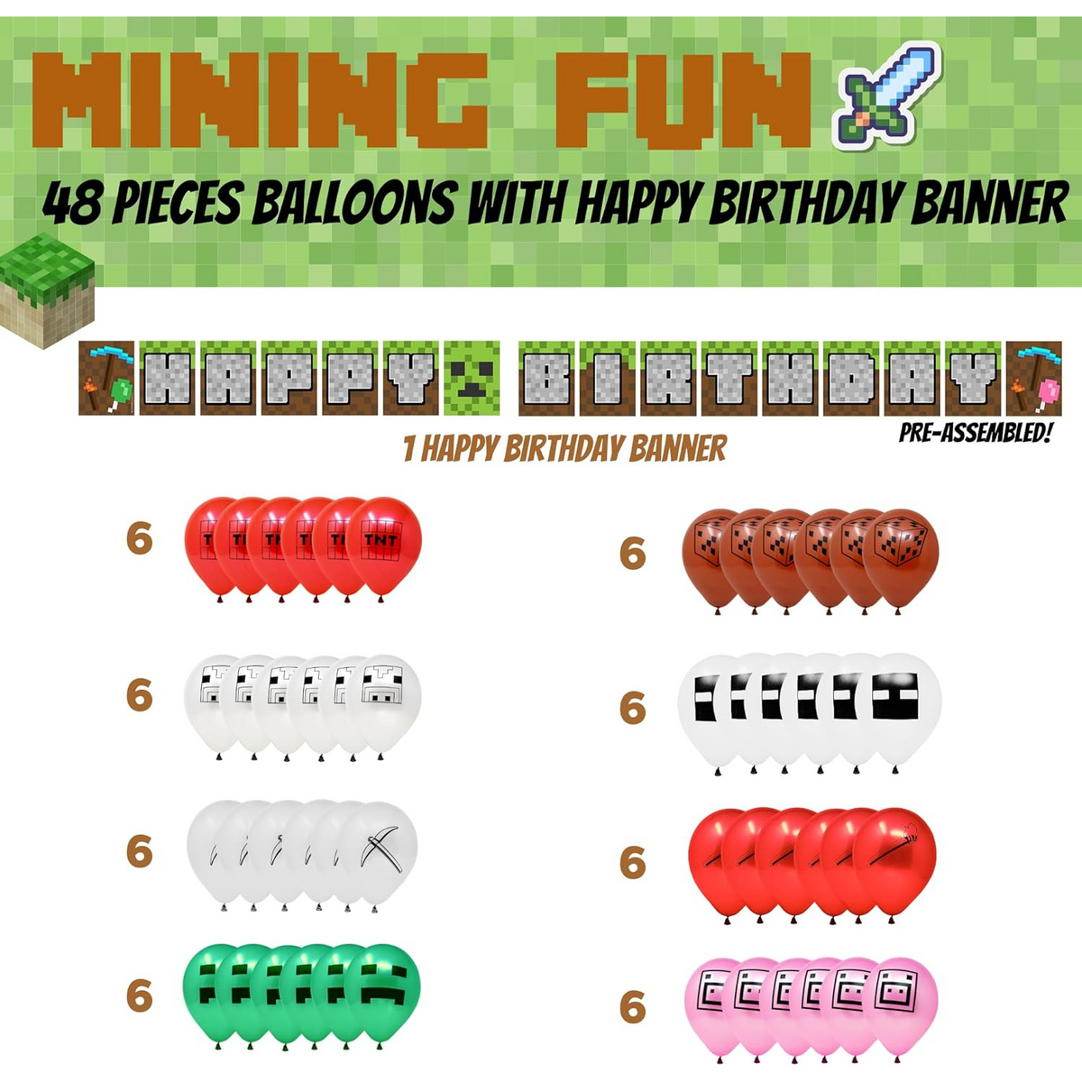 Mining Fun Banner and 48 Pcs Mining Fun Balloons – Blue Orchards