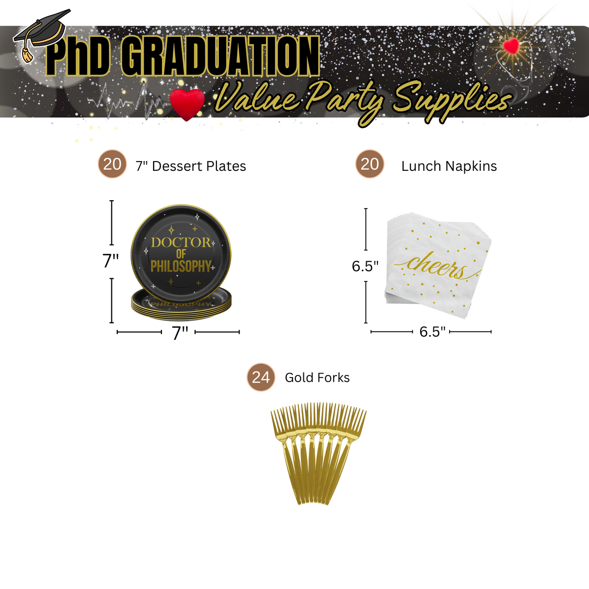 PhD Graduation Value Party Supplies (64 Pieces for 20 Guests) – Blue ...