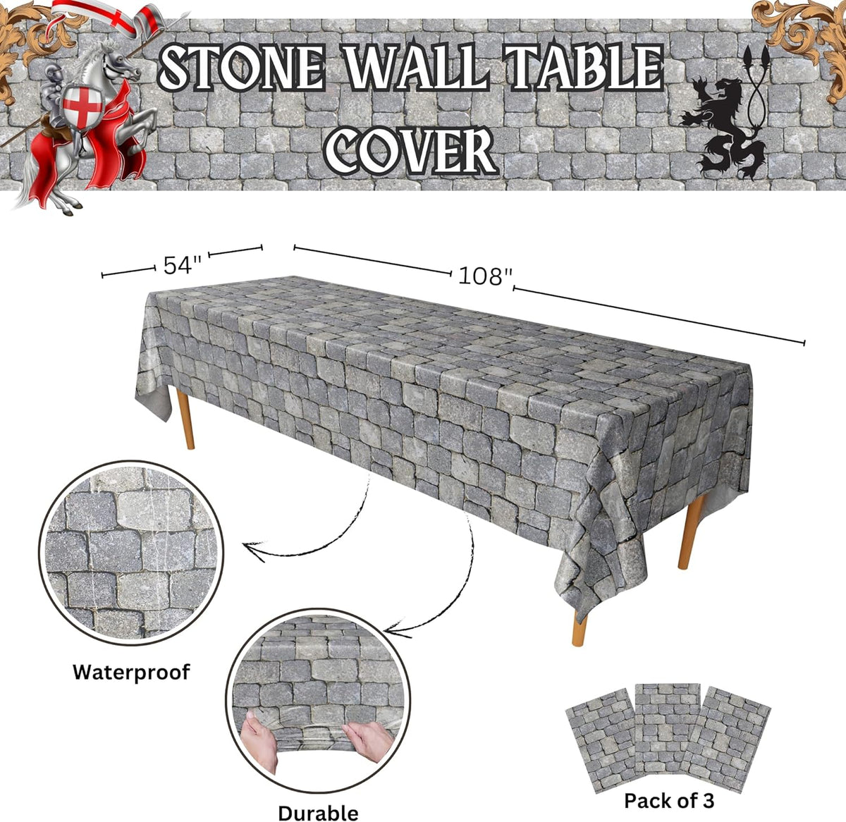 Medieval Magic! Stone Walls & Epic Feasts - Party Table Covers (3-Pack ...