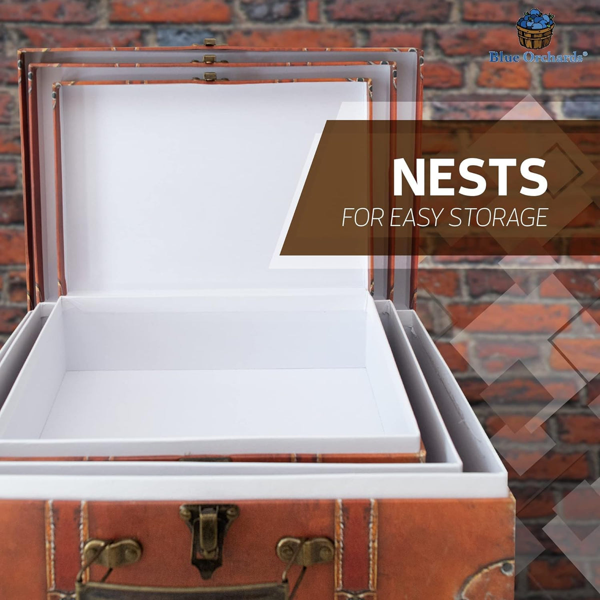 Decorative Travel Luggage Chest Paperboard Boxes - Set of 3 – Blue Orchards