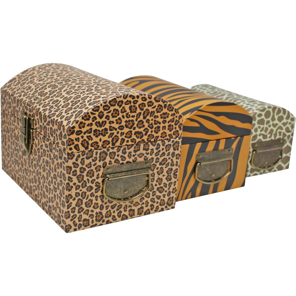 Safari Animal Chest Paperboard Boxes - Set of 3 Decorative Storage ...