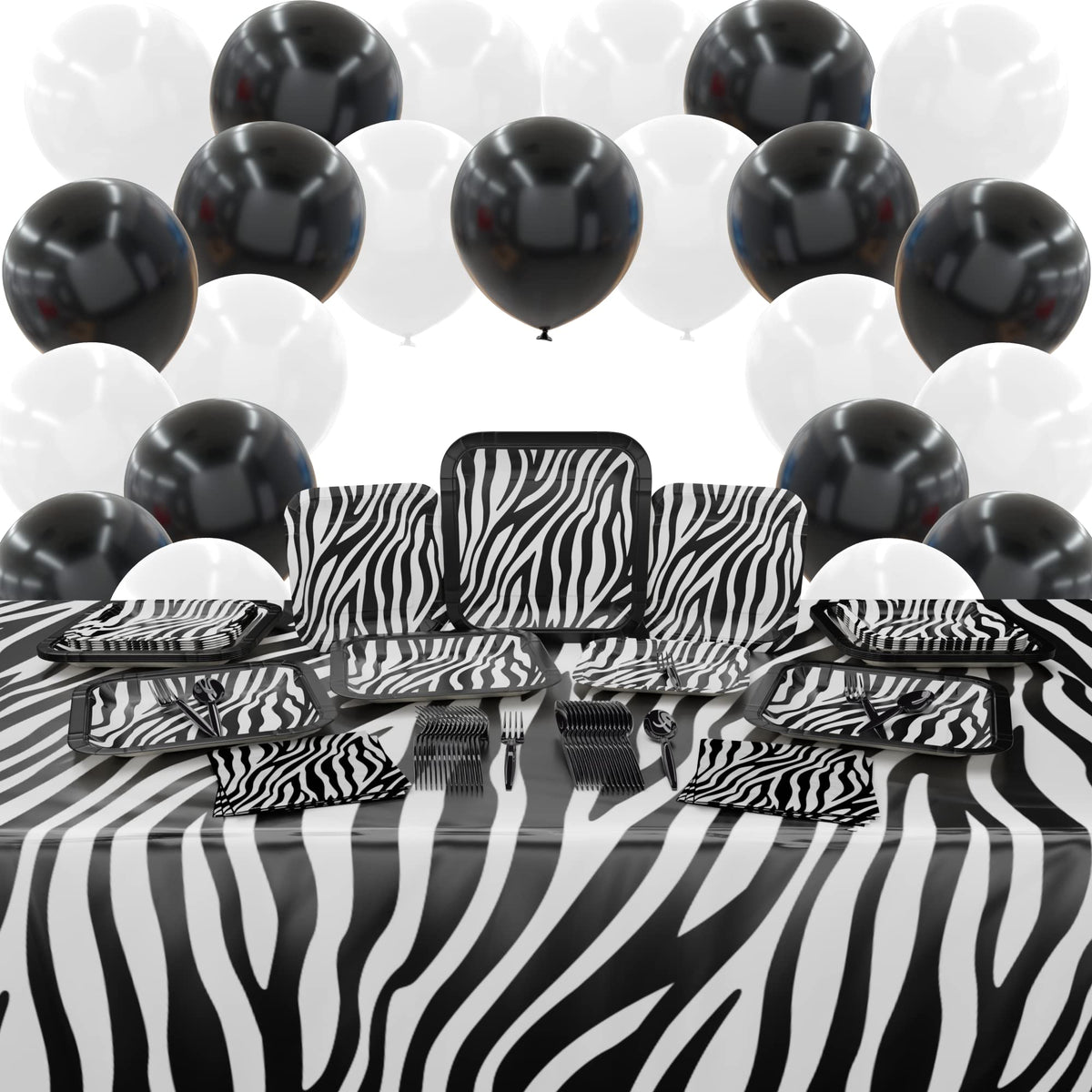 Zebra Stripe Deluxe Party Supplies Packs (For 16 Guests) – Blue Orchards