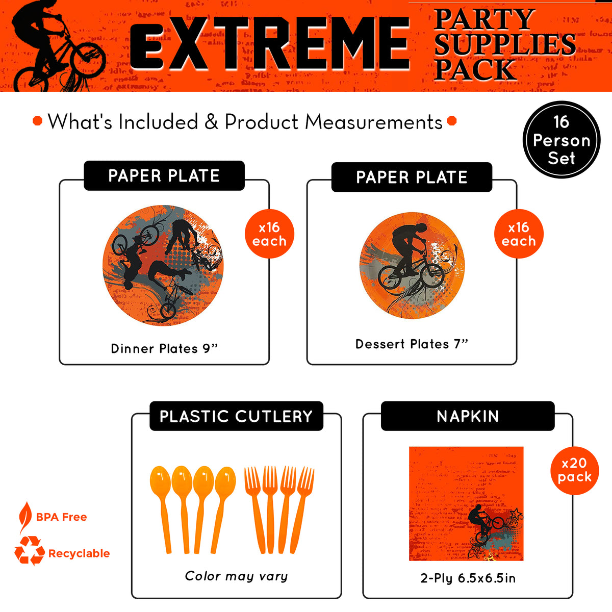 eXtreme Party Supplies Packs (For 16 Guests) – Blue Orchards